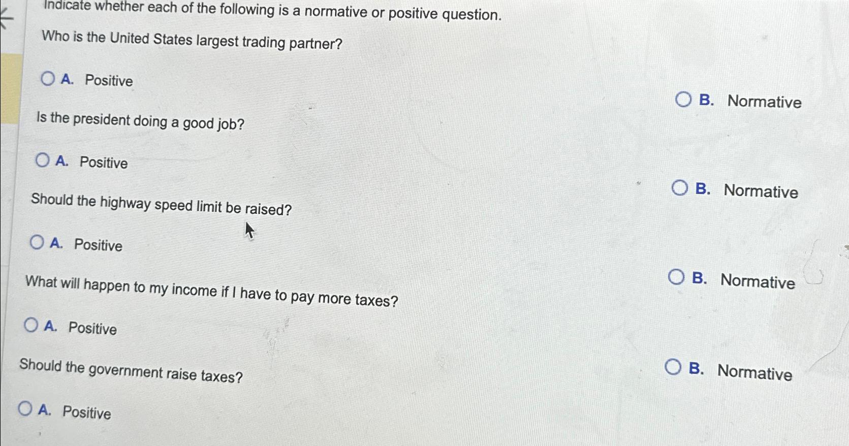 Solved Indicate whether each of the following is a normative | Chegg.com