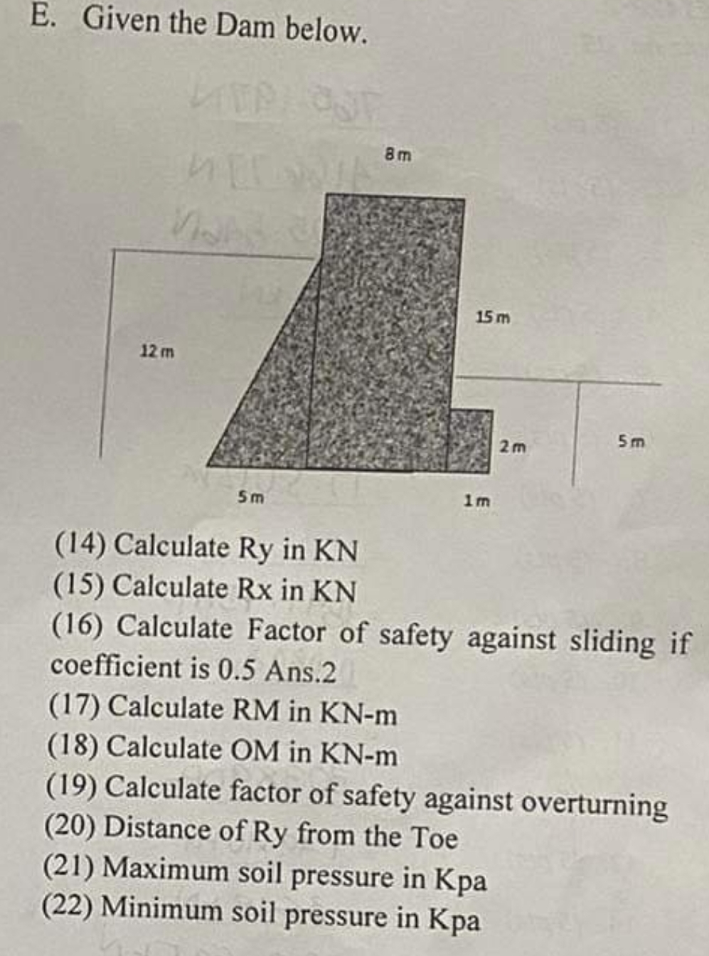 Solved E. ﻿Given the Dam below.8m(14) ﻿Calculate Ry in | Chegg.com