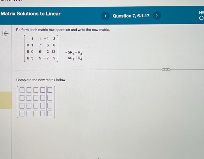 Solved Perform each matrix row operation and write the new | Chegg.com