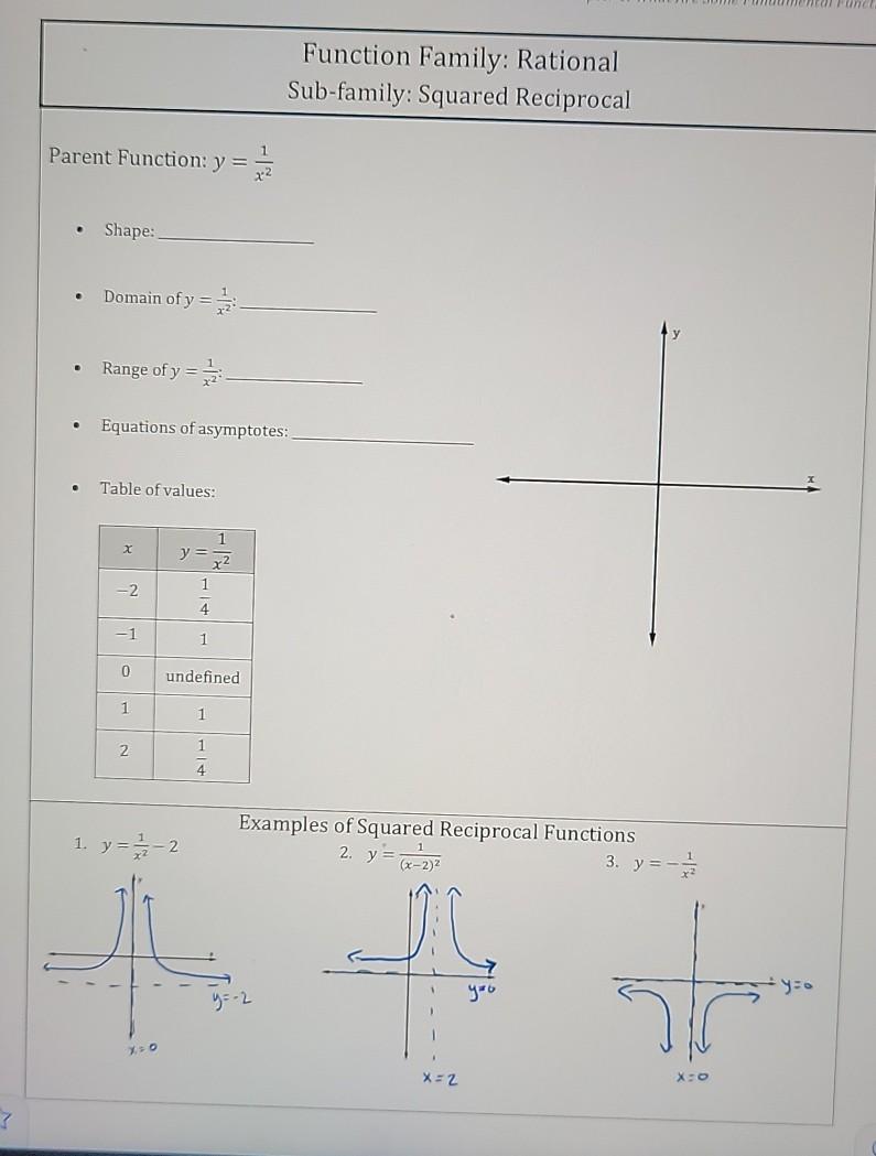 Solved Function Family: Rational Sub-family: Squared | Chegg.com