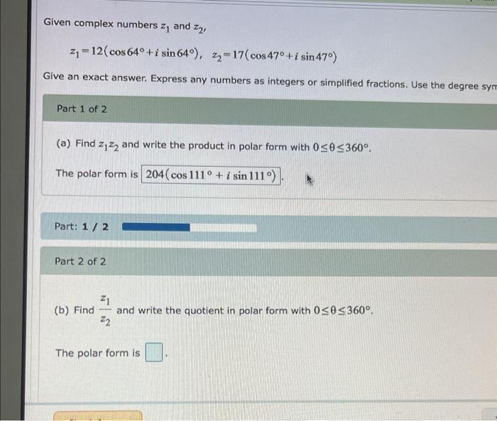 Solved Given complex numbers z1 and z2, | Chegg.com
