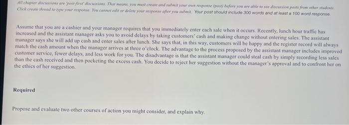 Solved Assume that you are a cashier and your manager | Chegg.com