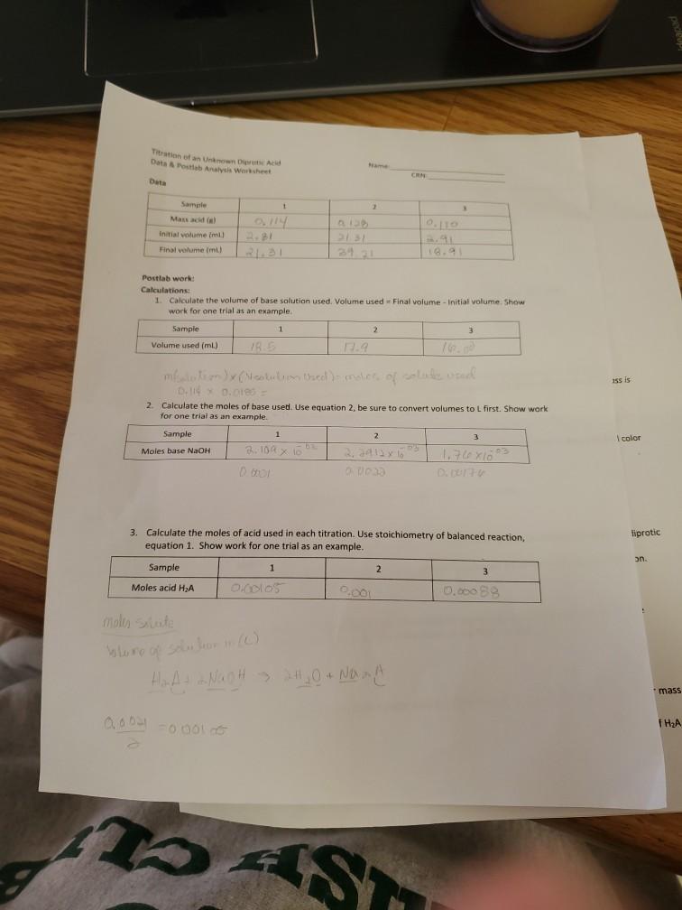 Solved 4. Calculate the molar mass of the unknown acid from | Chegg.com
