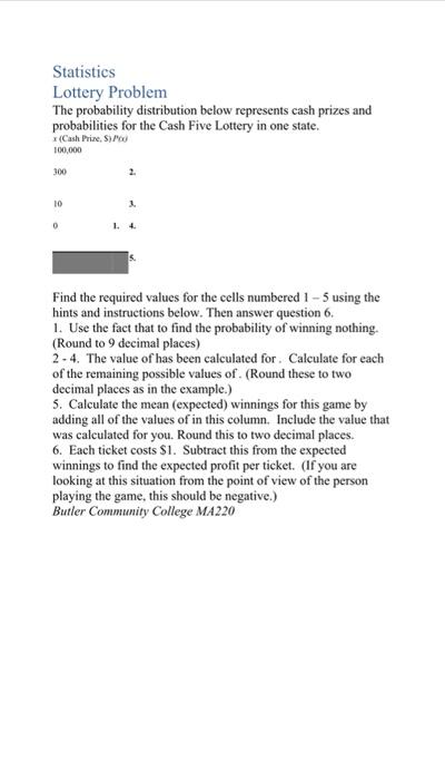 Statistics Lottery Problem The probability | Chegg.com
