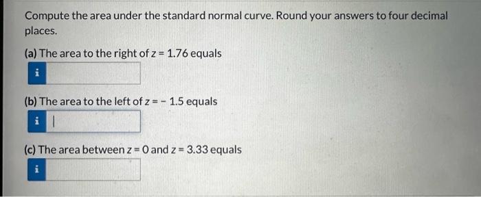 Solved Compute the area under the standard normal curve. | Chegg.com