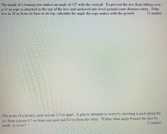 Solved The trunk of a leaning tree makes an angle of 12° | Chegg.com