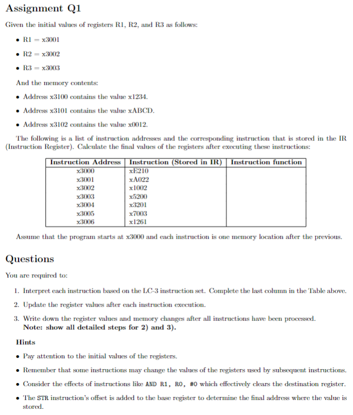 Solved R.I=x3001R2=x3002R3=x3003And the memory | Chegg.com