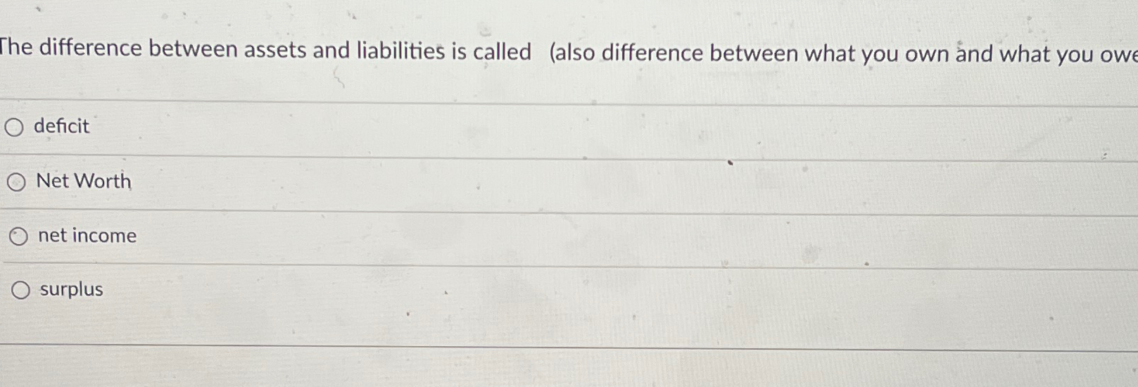 Solved The difference between assets and liabilities is | Chegg.com