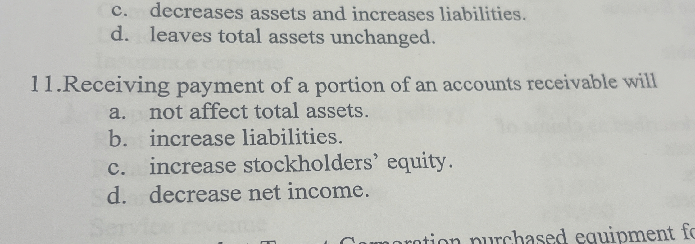 Solved c. ﻿decreases assets and increases liabilities.d. | Chegg.com