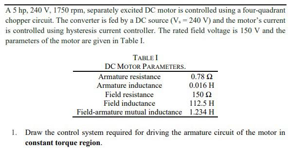 A 5hp,240V,1750rpm, ﻿separately excited DC motor is | Chegg.com