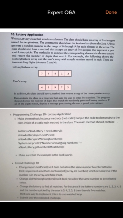 Solved Expert Q&A Done 10. Lottery Application Write a | Chegg.com