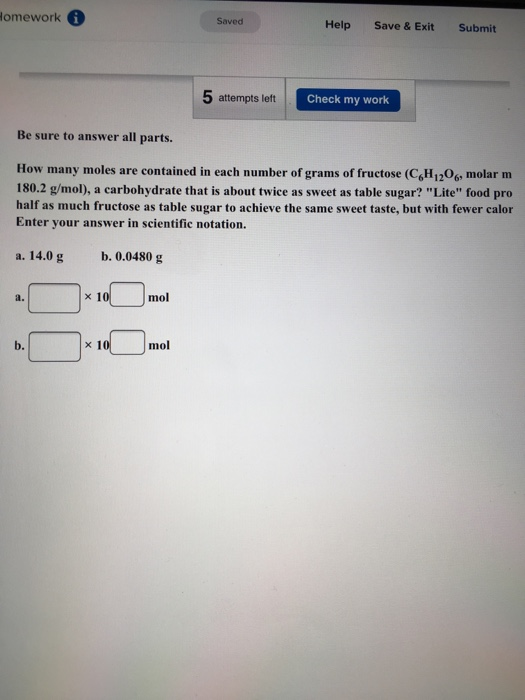 Solved Homework i Saved Help Save & Exit Submit 5 attempts | Chegg.com