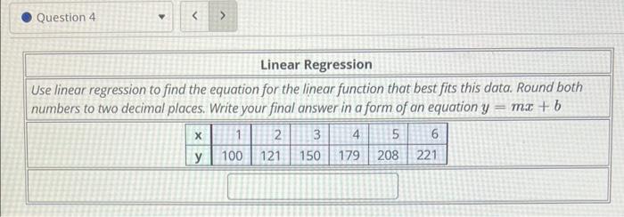 Solved Question 4 Linear Regression Use linear | Chegg.com