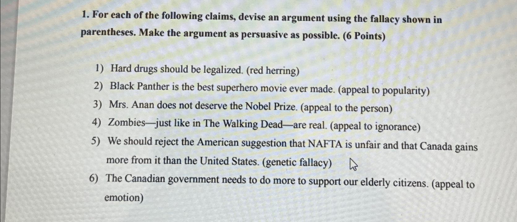 Solved For each of the following claims, devise an argument | Chegg.com