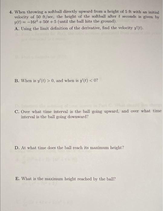 Solved 4. When throwing a softball directly upward from a | Chegg.com