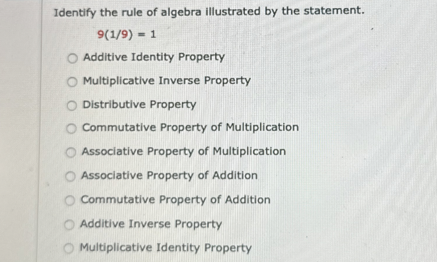 Identify the rule of algebra illustrated by the | Chegg.com