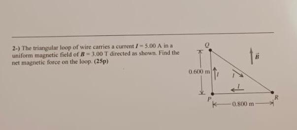 Solved 2-) The triangular loop of wire carries a current | Chegg.com