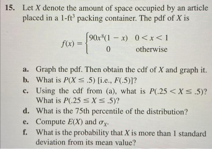 Solved 15. Let X denote the amount of space occupied by an | Chegg.com