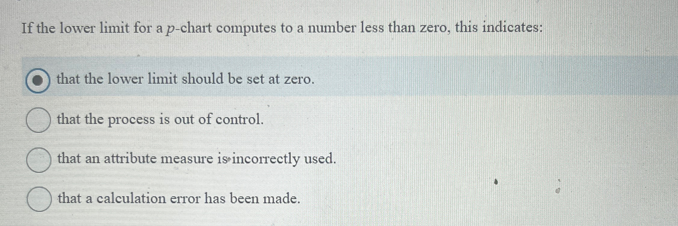 Solved If the lower limit for a p-chart computes to a number | Chegg.com