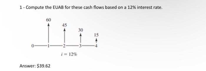 Solved 1 - Compute the EUAB for these cash flows based on a | Chegg.com