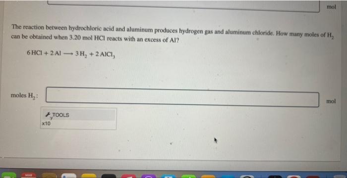 Solved The reaction between hydrochloric acid and aluminum | Chegg.com