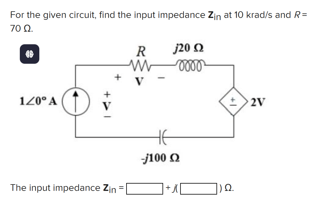 Solved For the given circuit, find the input impedance | Chegg.com