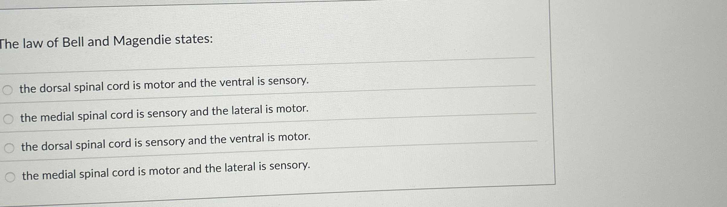 Solved The law of Bell and Magendie states:the dorsal spinal | Chegg.com