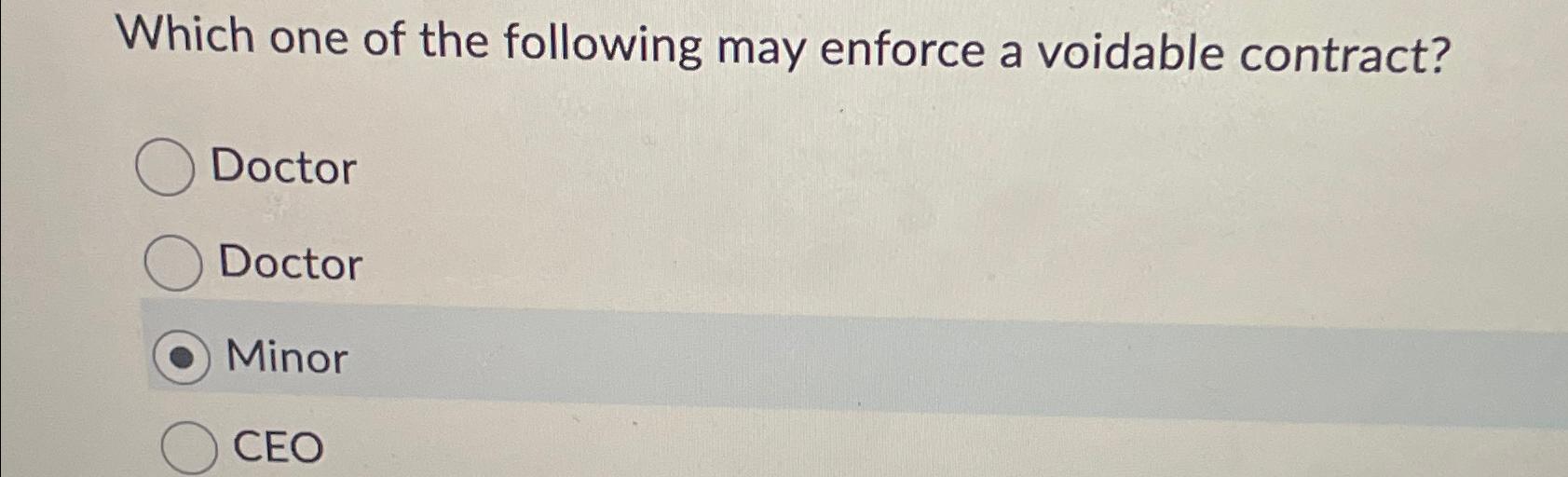 Solved Which one of the following may enforce a voidable | Chegg.com
