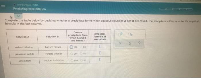 SIMPLE REACTIONS Predicting precipitation Complete | Chegg.com
