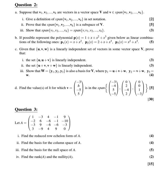 Solved a. Suppose that v1,v2,…,vk are vectors in a vector | Chegg.com