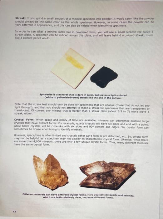 Solved Lab 9: Minerals and Mineral Identification In this | Chegg.com