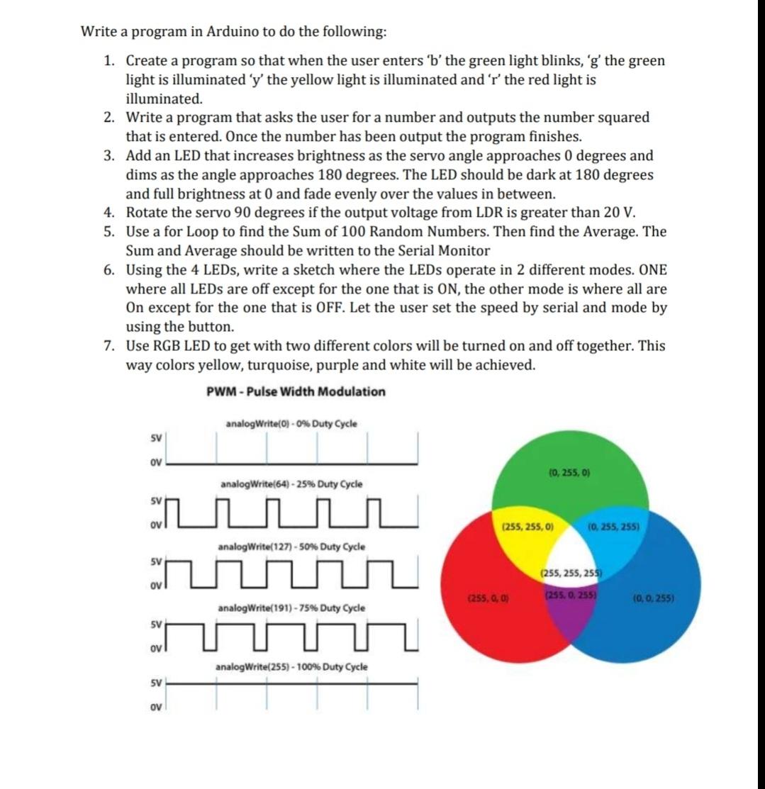 Solved Write a program in Arduino to do the following:1. | Chegg.com