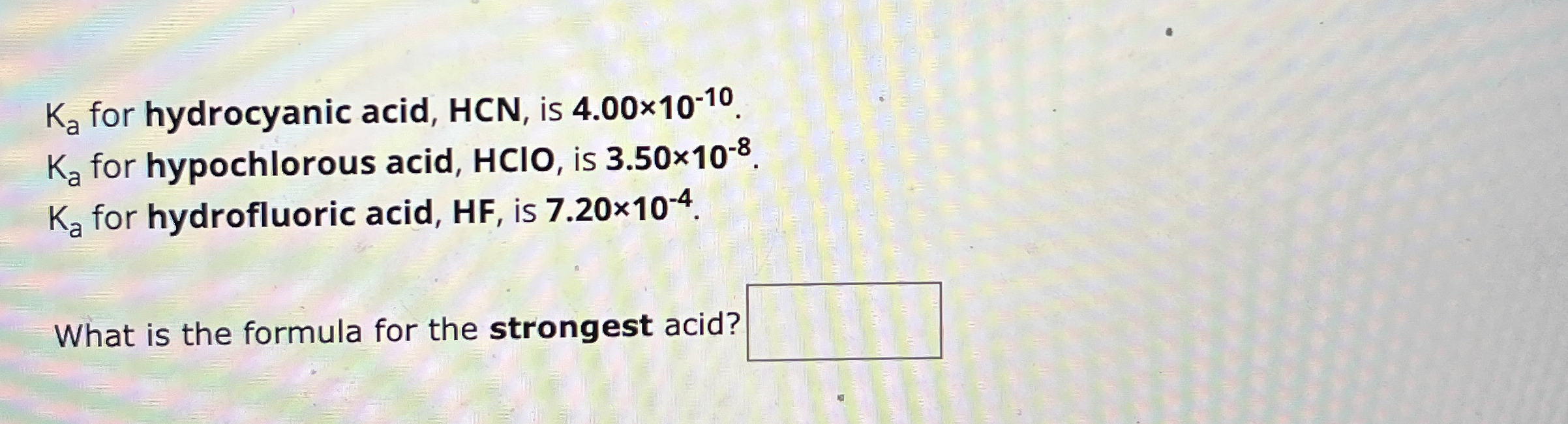 Solved Ka ﻿for hypochlorous acid, HClO , ﻿is 3.50×10-8.Ka | Chegg.com