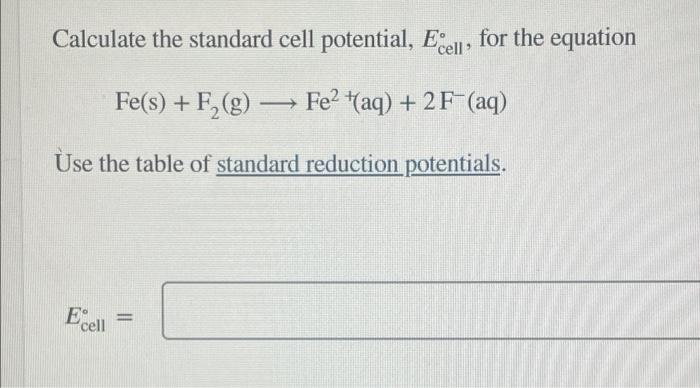 Solved Calculate the standard cell potential, Ecell ∘, for | Chegg.com