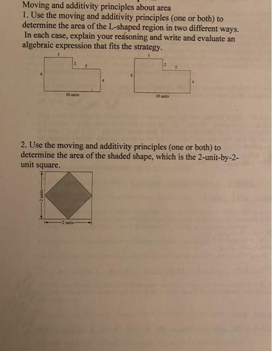 Solved Moving and additivity principles about area 1. Use | Chegg.com