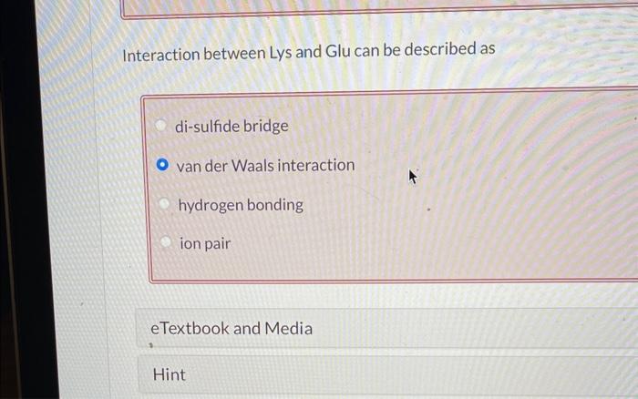 Solved Interaction between Lys and Glu can be described as | Chegg.com