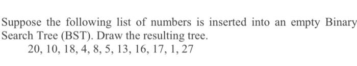 Solved Suppose the following list of numbers is inserted | Chegg.com