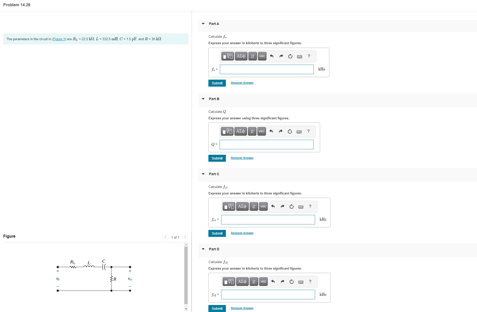 Solved Problem 14.28The parameters in the circuit in (Figure | Chegg.com