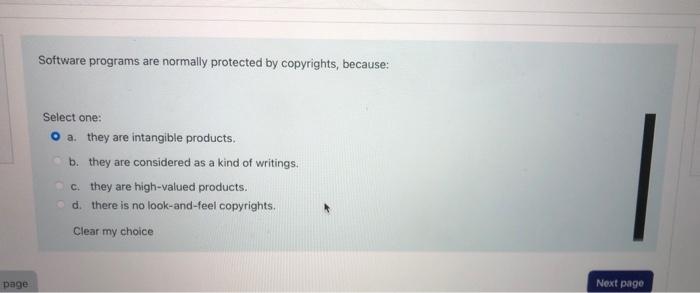 Solved Software programs are normally protected by | Chegg.com