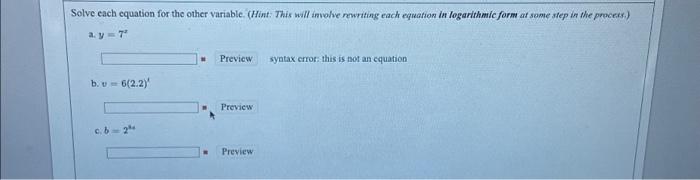 Solved Solve each equation for the other variable. (Hint: | Chegg.com