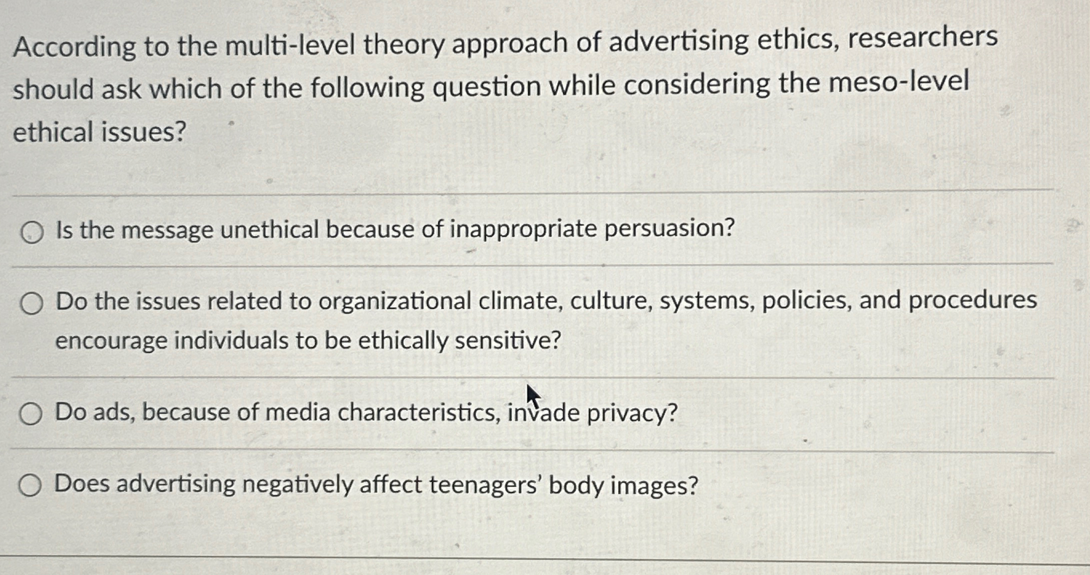Solved According to the multi-level theory approach of | Chegg.com