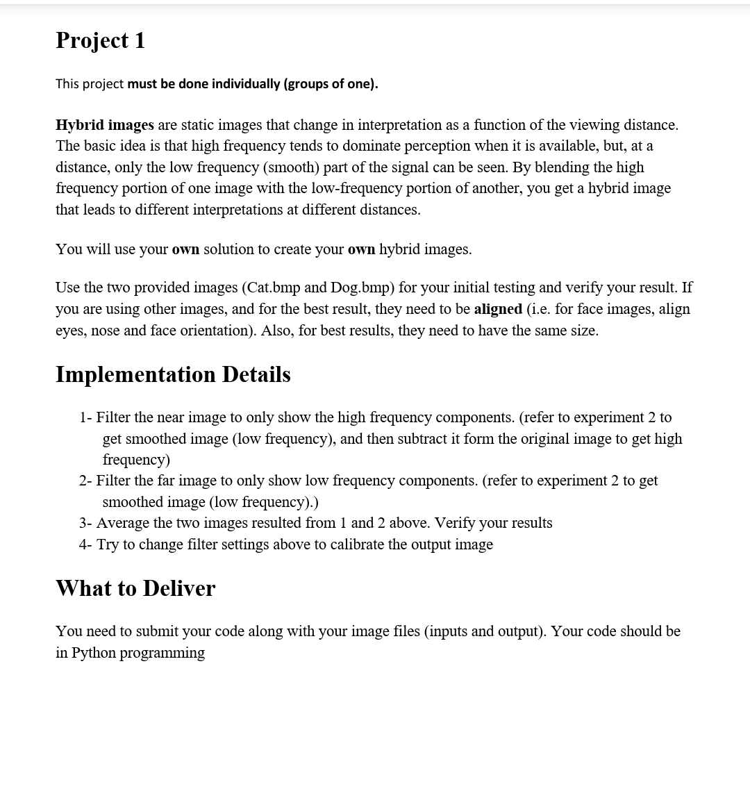 Solved Project 1This project must be done individually | Chegg.com