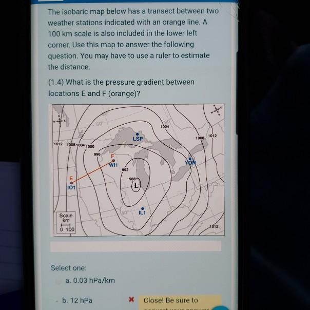 Solved The isobaric map below has a transect between two | Chegg.com