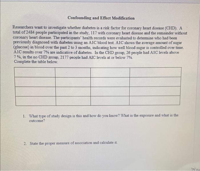 Solved Confounding and Effect Modification Researchers want | Chegg.com
