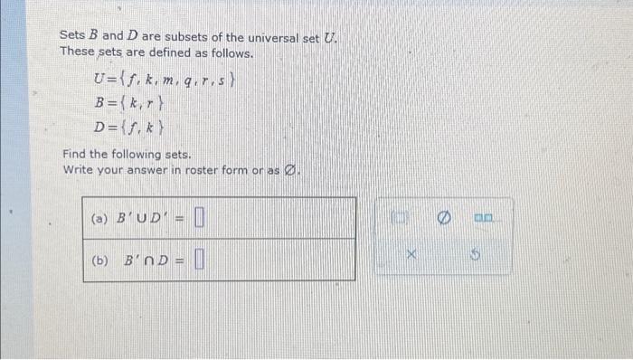 Solved Sets B and D are subsets of the universal set U. | Chegg.com