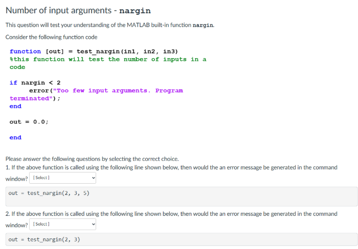 Solved Number of input arguments - ﻿nargin This question | Chegg.com