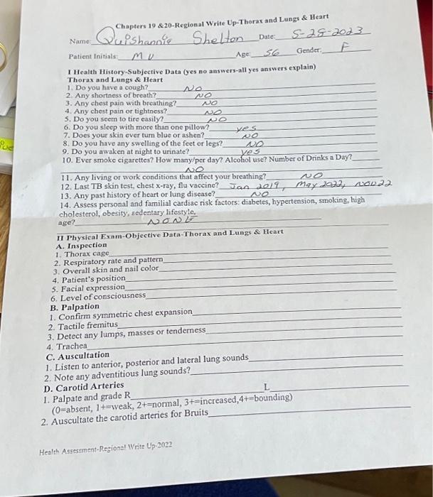 Solved 1 Health History-Subjective Data (yes no answers-all | Chegg.com