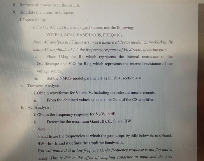 Single Stage MOS Amplifiers This experiment involves | Chegg.com