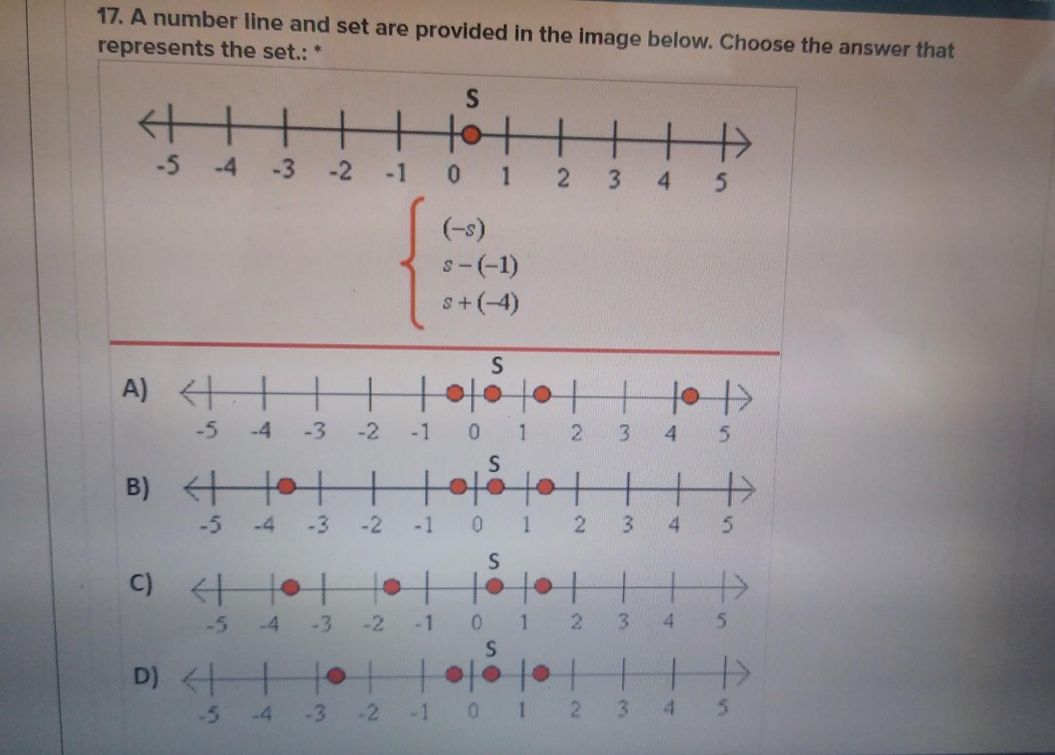 Solved 17. A number line and set are provided in the image | Chegg.com