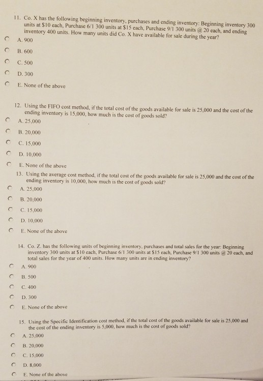 Solved 11. Co. X has the following beginning inventory, | Chegg.com